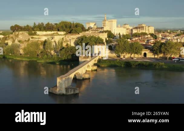 Beautiful view of Avignon with famous bridge Saint-Benezet, medieval ...