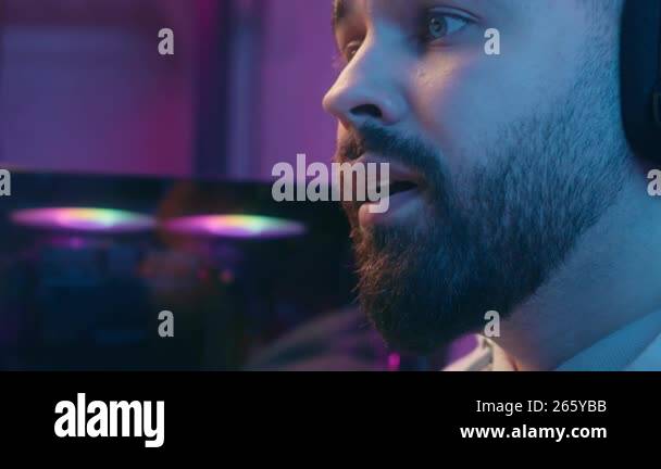 Stressed sleepy tired exhausted upset sad Caucasian man male guy gamer ...