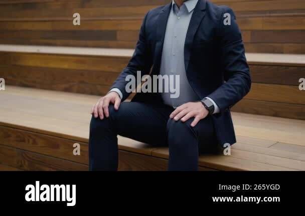 Nervous anxious Caucasian business man middle-aged guy businessman wait ...
