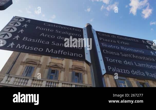 Verona, Italy 1 January 2025: Tourist sign indicating directions to the ...