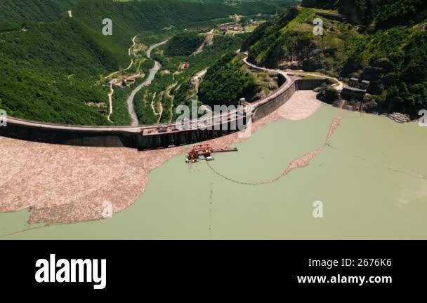 Aerial view of Inguri hydroelectric power station, dam in Georgia ...