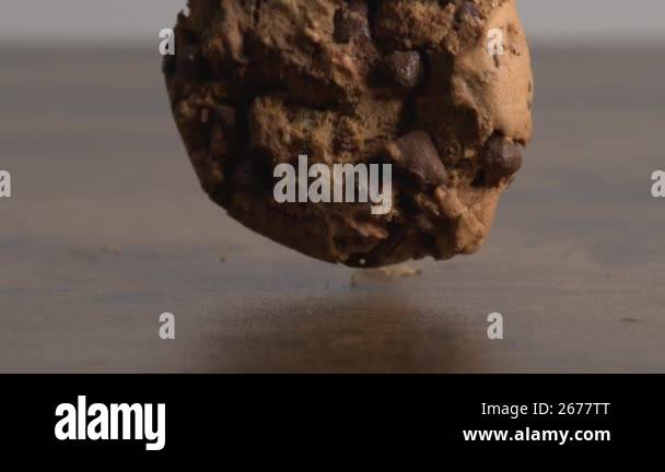Slow-motion Capture of Chocolate Chip Cookie Dropping and Crumbs ...