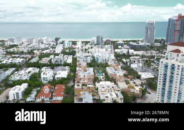 Aerial view on beach in Miami Beach. Paradise. South Pointe Park and ...