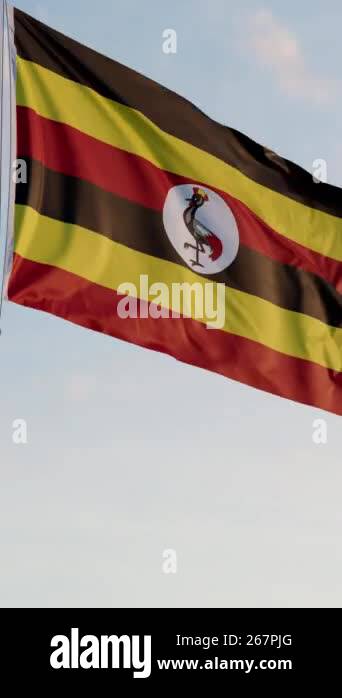 Uganda Kampala Flag Vertical Cinematic Realistic Waving Dolly Out Blue ...
