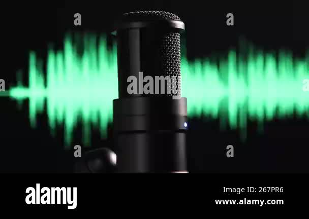 microphone with a visible audio waveform in the background, capturing ...