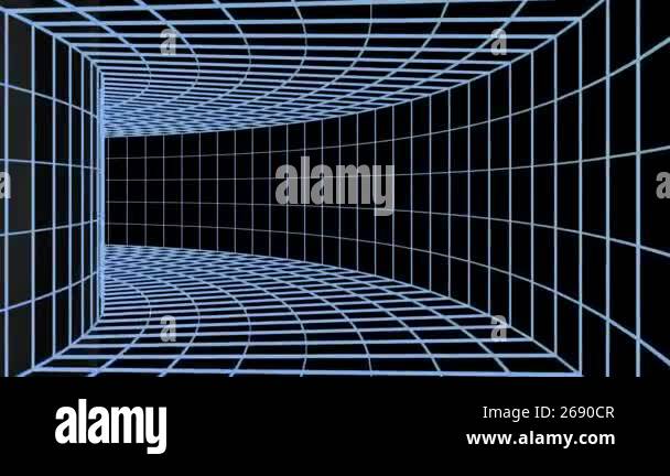 Light Blue Gridded Rectangular Tunnel with a Dynamic Perspective Shift ...