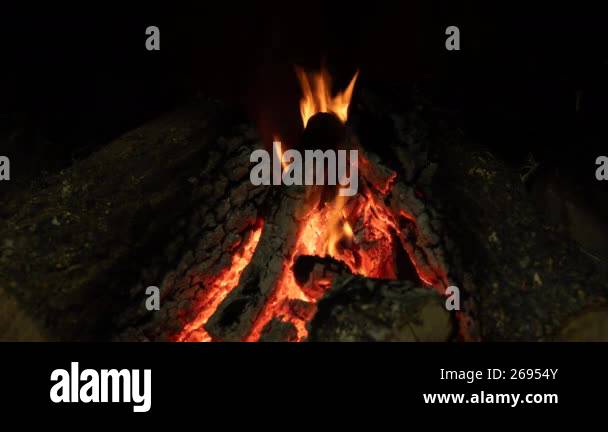 Timelapse of a fireplace with dancing flames and glowing embers Stock ...