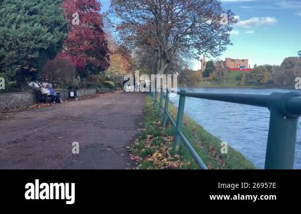 On the banks of the River Ness in Inverness on a bright autumn day in ...