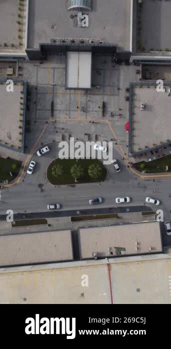 Aerial view of vehicular and pedestrian traffic at the hospital ...
