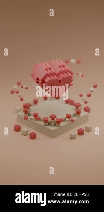 Heart shaped data block made with cubes. 3d pixel style vector ...