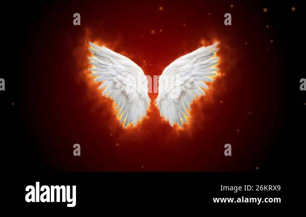 wing of angel burning fire effect green screen background Stock Video ...
