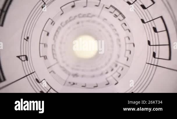 Document with musical notes, rolled up closeup. Study of musical ...