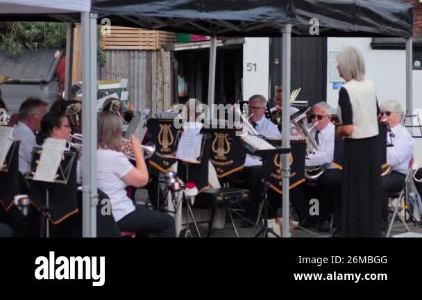 Conductor leads brass band in outdoor performance Stock Video Footage ...