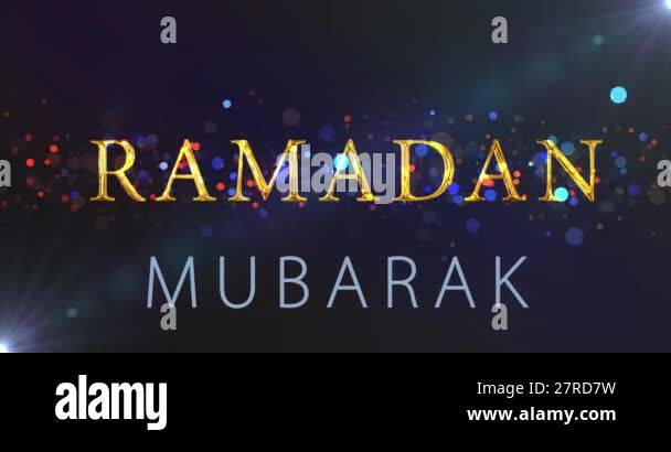 Luxury golden classy Ramadan Kareem Mubarak wishing background 4K. Dust gold particles moving ...