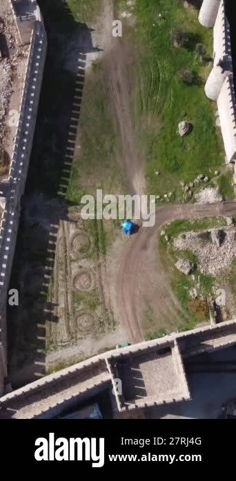 Shot from the overhead of the historical castle built by the sea, an ...