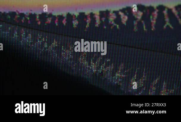 Broken display. Analog static. Spreading black paint on crack deformed ...