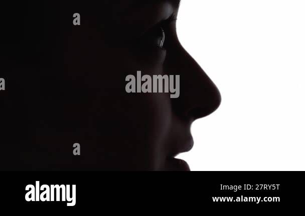 Hopeful face. Prayer silhouette. Dream faith. Dark contrast profile ...