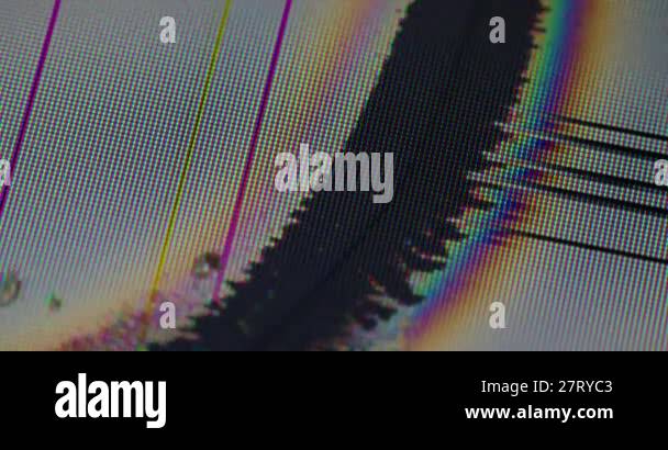 Analog static. Glitch grid. Blurred wavy spreading black liquid on ...