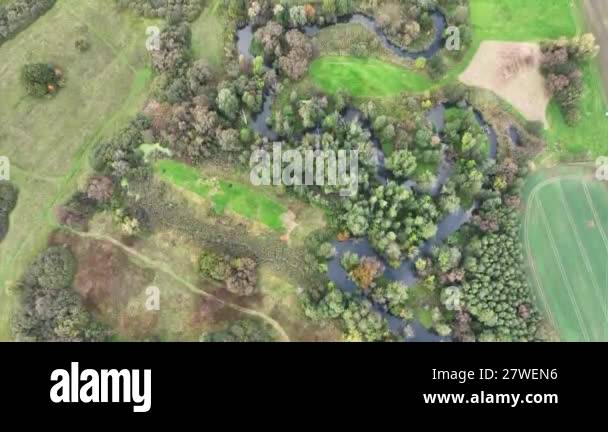 Inland river delta river meanders drone aerial video shot in floodplain ...