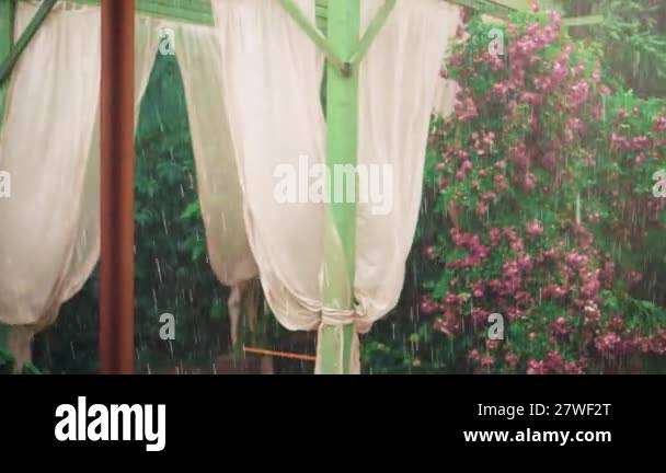 Old movie style added noise, film grain. Bad summer weather. Heavy rain ...