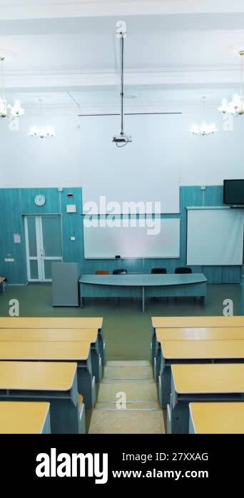 Empty lecture hall in the university. Beautiful classroom in the ...