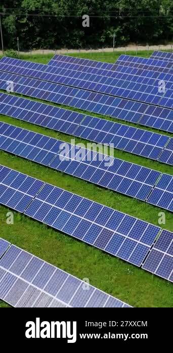 Photovoltaic solar cells at bright sun. Powerful station with solar ...