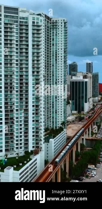 High-rise blocks of flats in the area of Miami, Florida, USA. Heavy ...