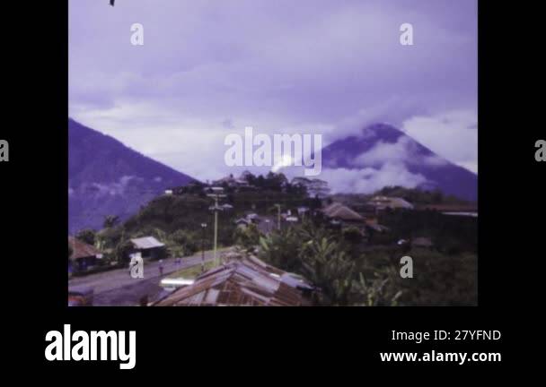Denpasar, bali june 1985: mount batur volcano dominates the skyline of ...