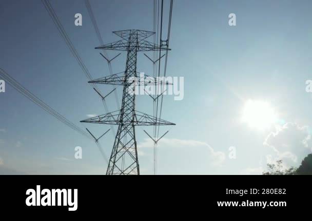 Transmission tower in aerial view. May called electricity pylon, steel ...