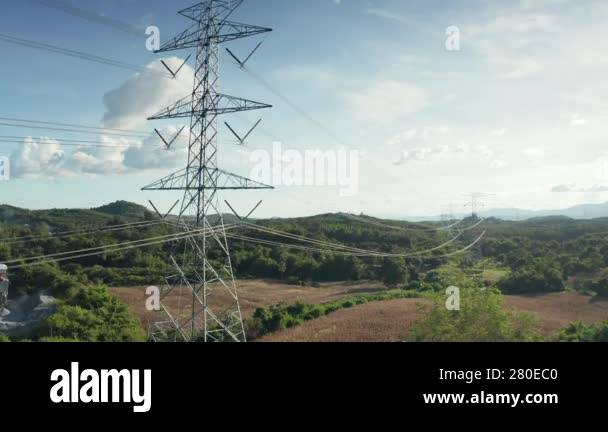 Transmission tower in aerial view. May called electricity pylon, steel ...