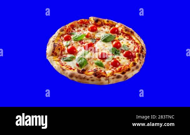 Pizza on blue green screen chroma wiggle animation for restaurant menu ...