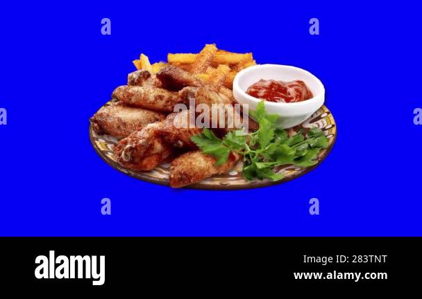 Animated BBQ meat, Fried Chicken animation restaurant menu on blue ...