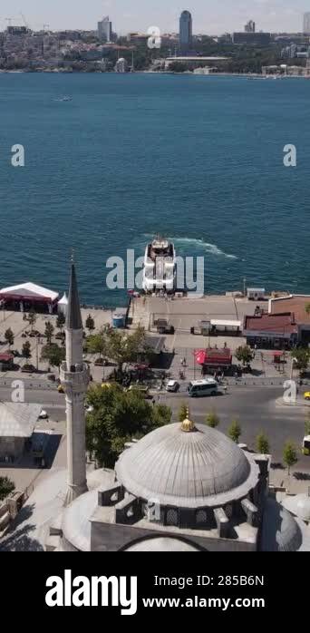 Mihrimah Sultan Mosque the Ancient Symbols in Istanbul, aerial shot ...
