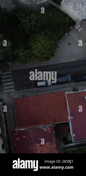 Drone view of Mostar Bridge made of historical stone, Ottoman ...