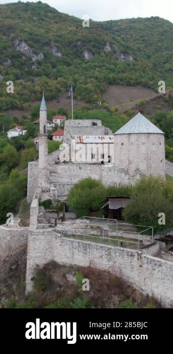 Historical stone watchtower Travnik Castle built on the mountainside ...