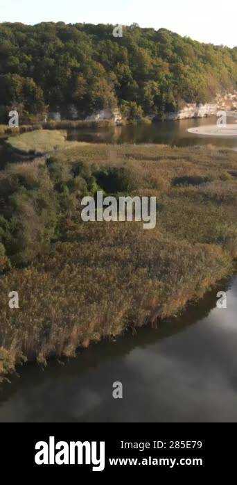 Delta of the river aerial drone shot view, overhead shot taken from the ...