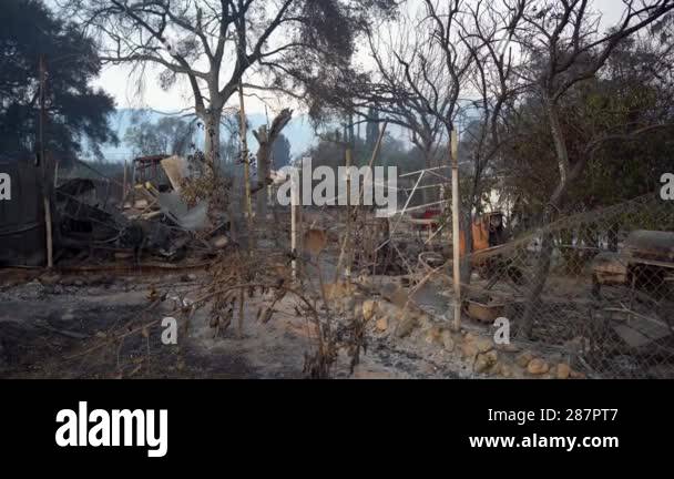 4k. Wildfire aftermath in Pasadena, California, USA. Captured on ...