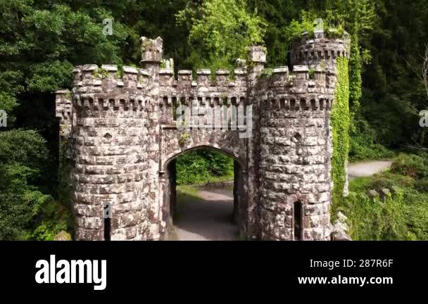 Irelands Ballysaggartmore Towers. Lismore, County Waterfords forest. A ...