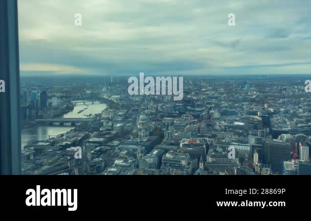 London, UK Urban cityscape panoramic pan view featuring modern ...