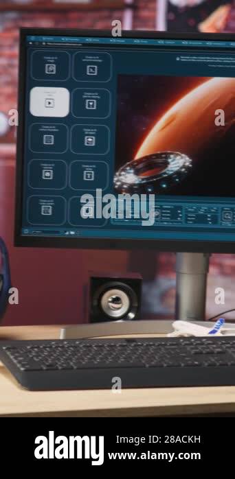 Vertical video Computer in apartment office with generative artificial ...