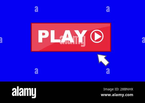 video animation computer cursor mouse clicking play button system software, on a blue chroma key ...