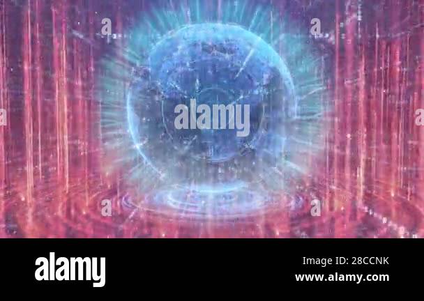 Animated digital globe featuring binary code overlay and world map, depicting advanced ...