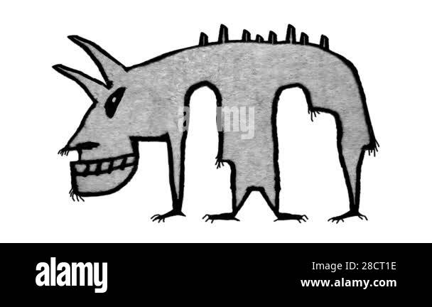 Side view full body grey demon animal with angry and threatening ...