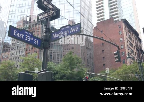 New York City crossroad, Manhattan corner, Madison avenue, street ...