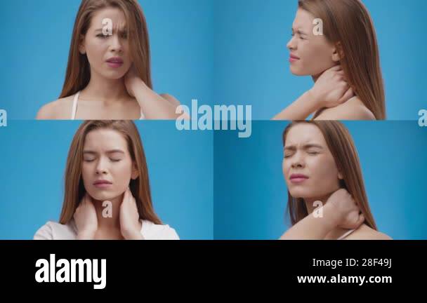 A collage showcases various individuals displaying signs of pain and ...