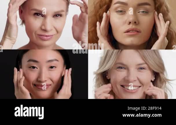 Four women of different backgrounds engage in a skincare routine. They ...