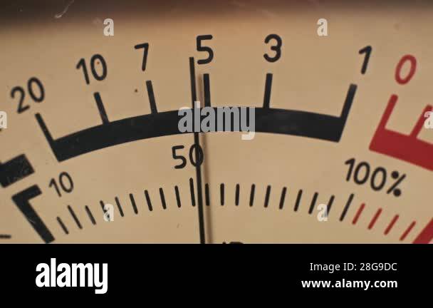 A glowing analog VU meter with warm tones, highlighting its classic ...