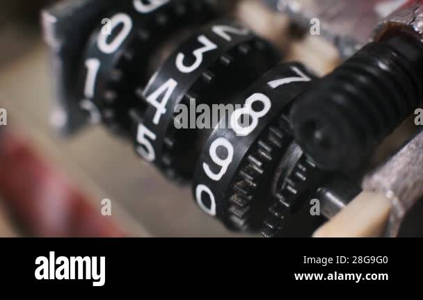 Close up of mechanical counter wheels turning on a vintage reel-to-reel ...