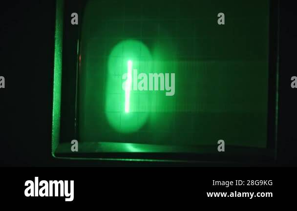 A green line forms on an oscilloscope screen, changing into a ...