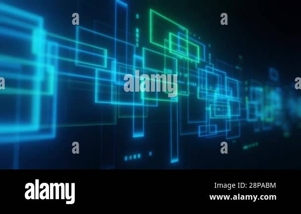 Futuristic 3d Abstract With Overlapping Squares And Glowing Lights Objects Move In A Continuous